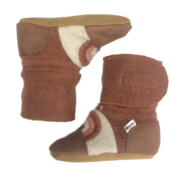 Clay Embroidered Felted Wool Booties